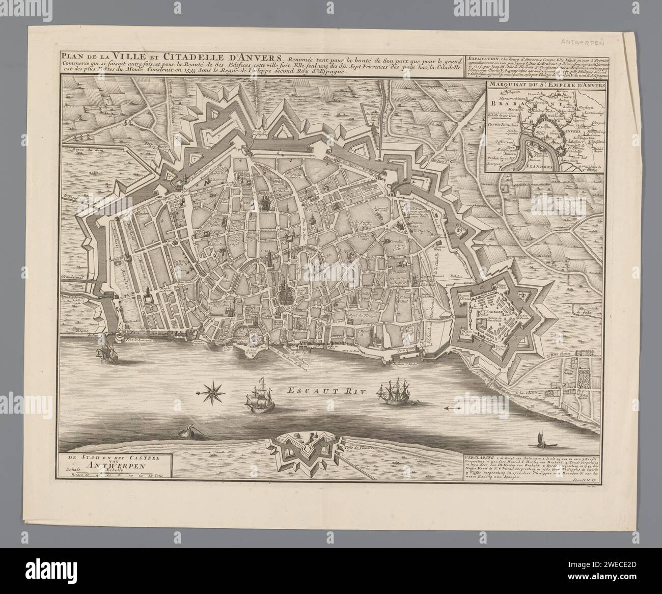 Karte von Antwerpen und der Zitadelle, Abraham Jansz. Tür, 1650 - 1719 Karte von Antwerpen und ...