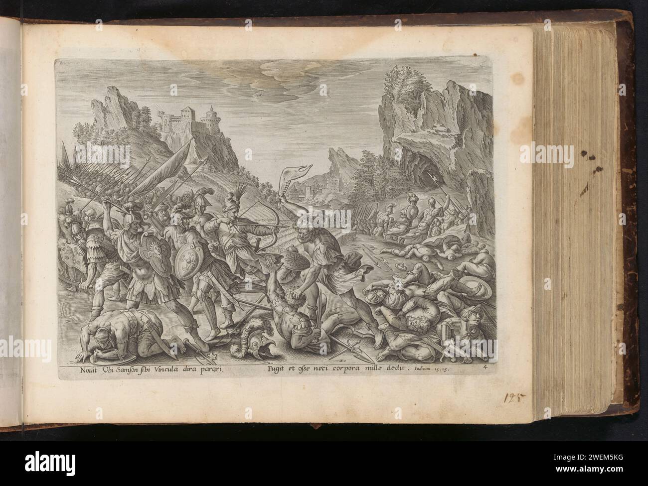Simson schlägt die Philister mit einem Eselkiefer, Antonie Wierix (II ...