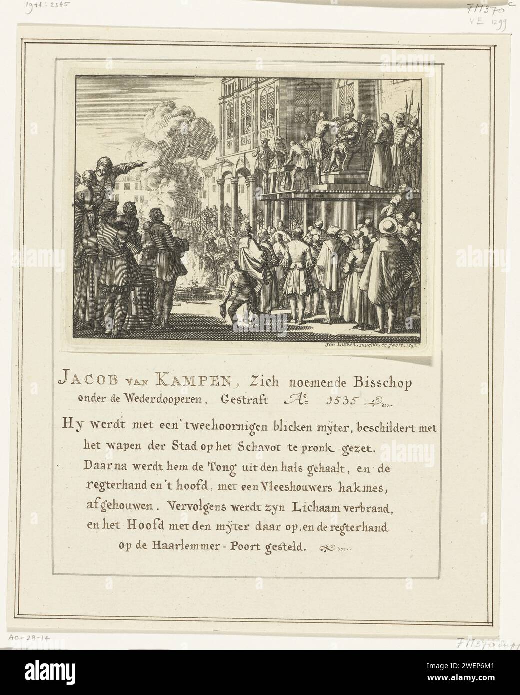 Jacob van Campen mit Miter auf dem Kopf auf dem Gerüst in Amsterdam ...