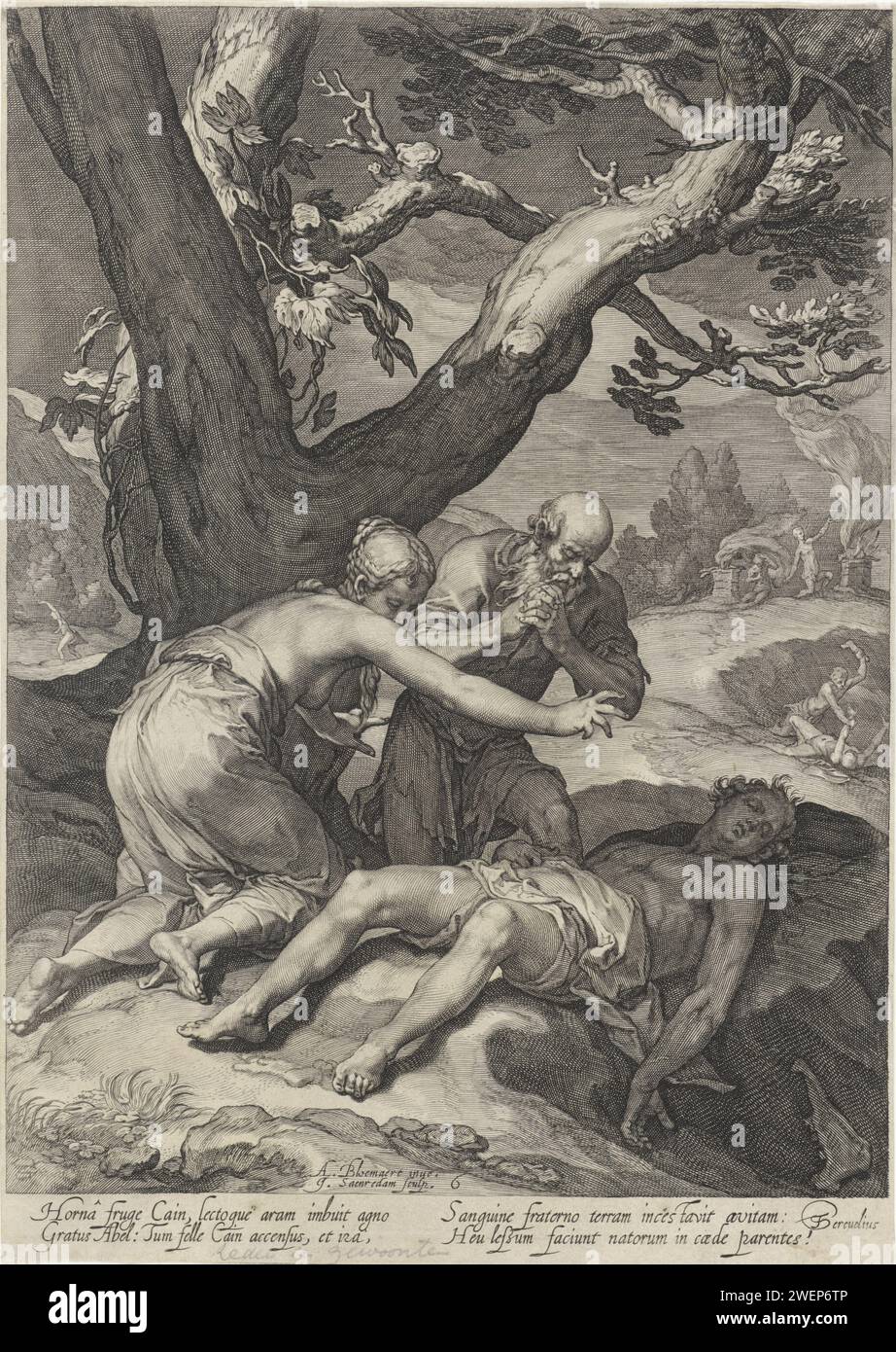 Adam und Eva trauern um den Tod von Abel, Jan Saenredam, nach Abraham Bloemaert, 1604 drucken ...