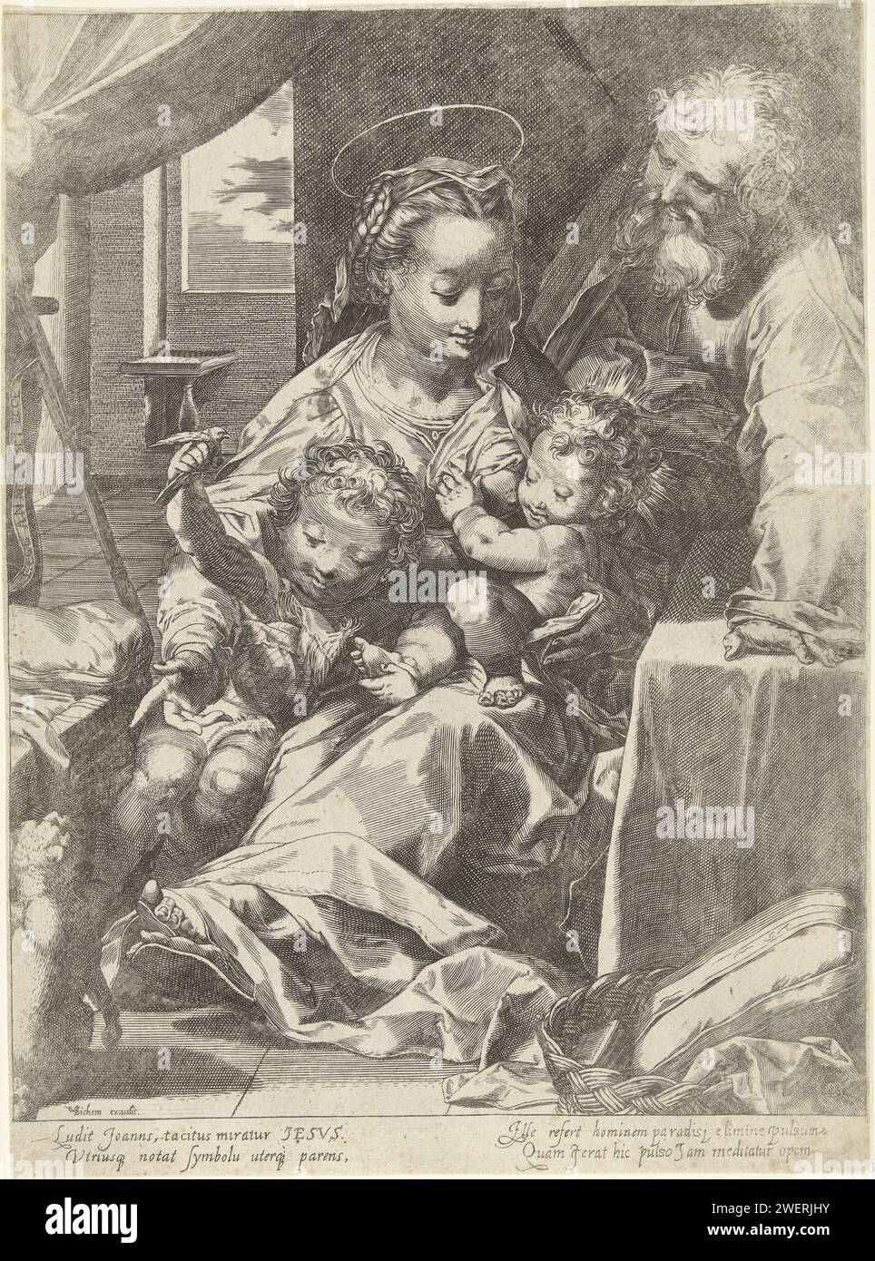 Heilige Familie mit John de Dops a Cat (Madonna del gatto), anonym, nach cornelis cort, nach ...
