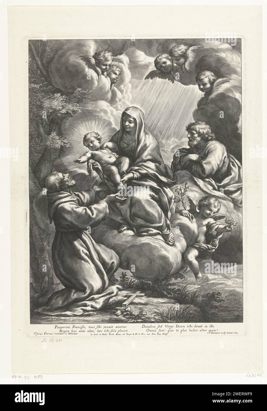 Der heilige Franziskus empfängt das Christuskind von Maria, Cornelis Bloemaert (II), nach Ciro ...