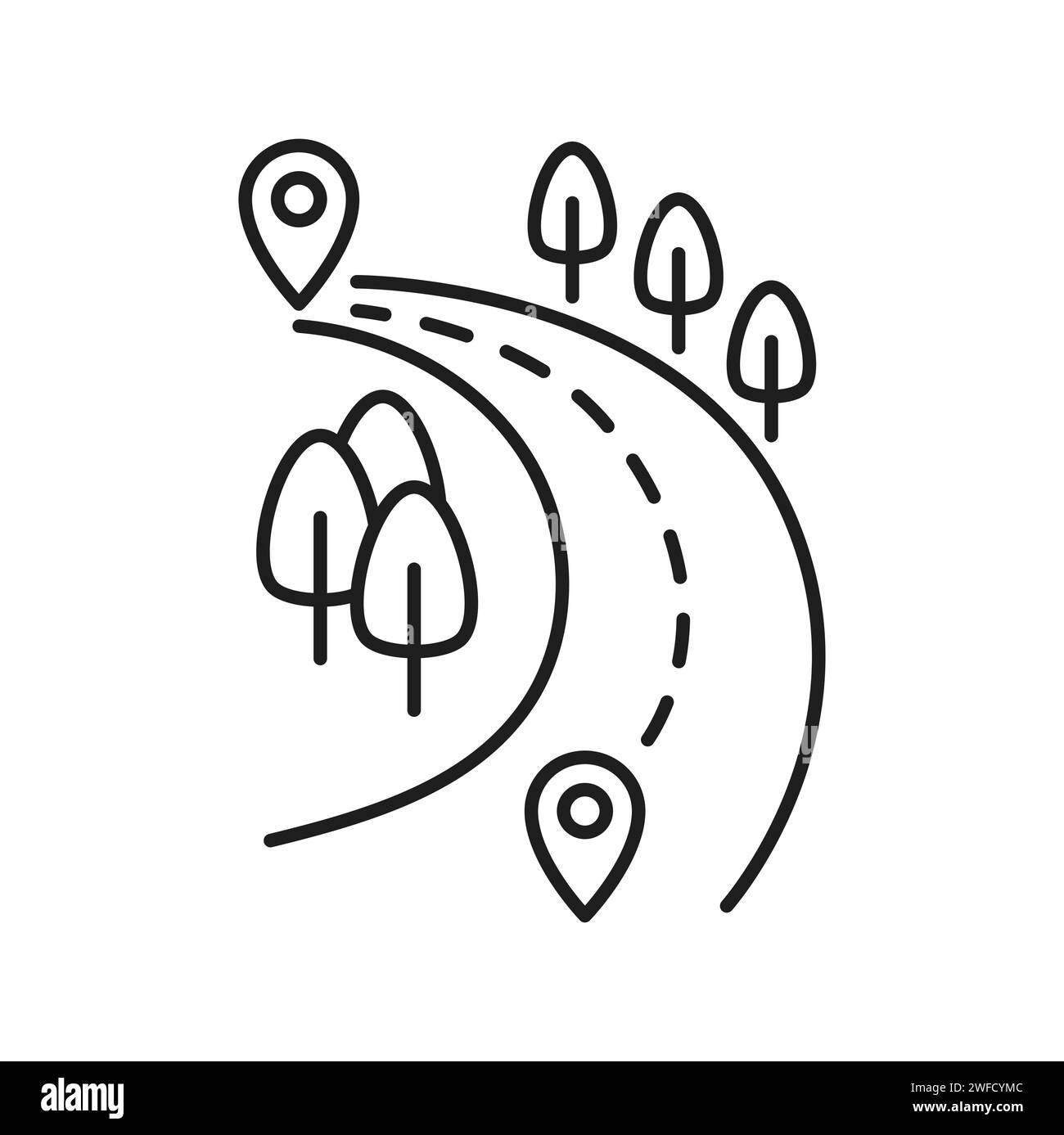 Straßenlinie Symbol, Autobahn oder Straßenweg mit Bäumen, Vektor ...