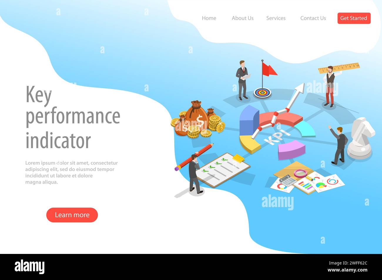 Vorlage für flache isometrische Landingpage für Key Performance ...