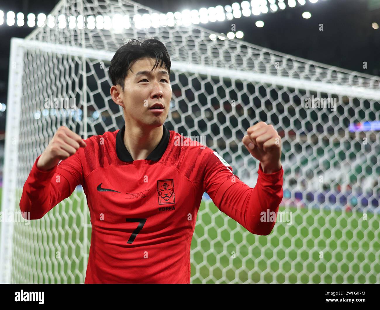 Doha, Katar. 30. Januar 2024. Son Heung Min aus Südkorea feiert den ...