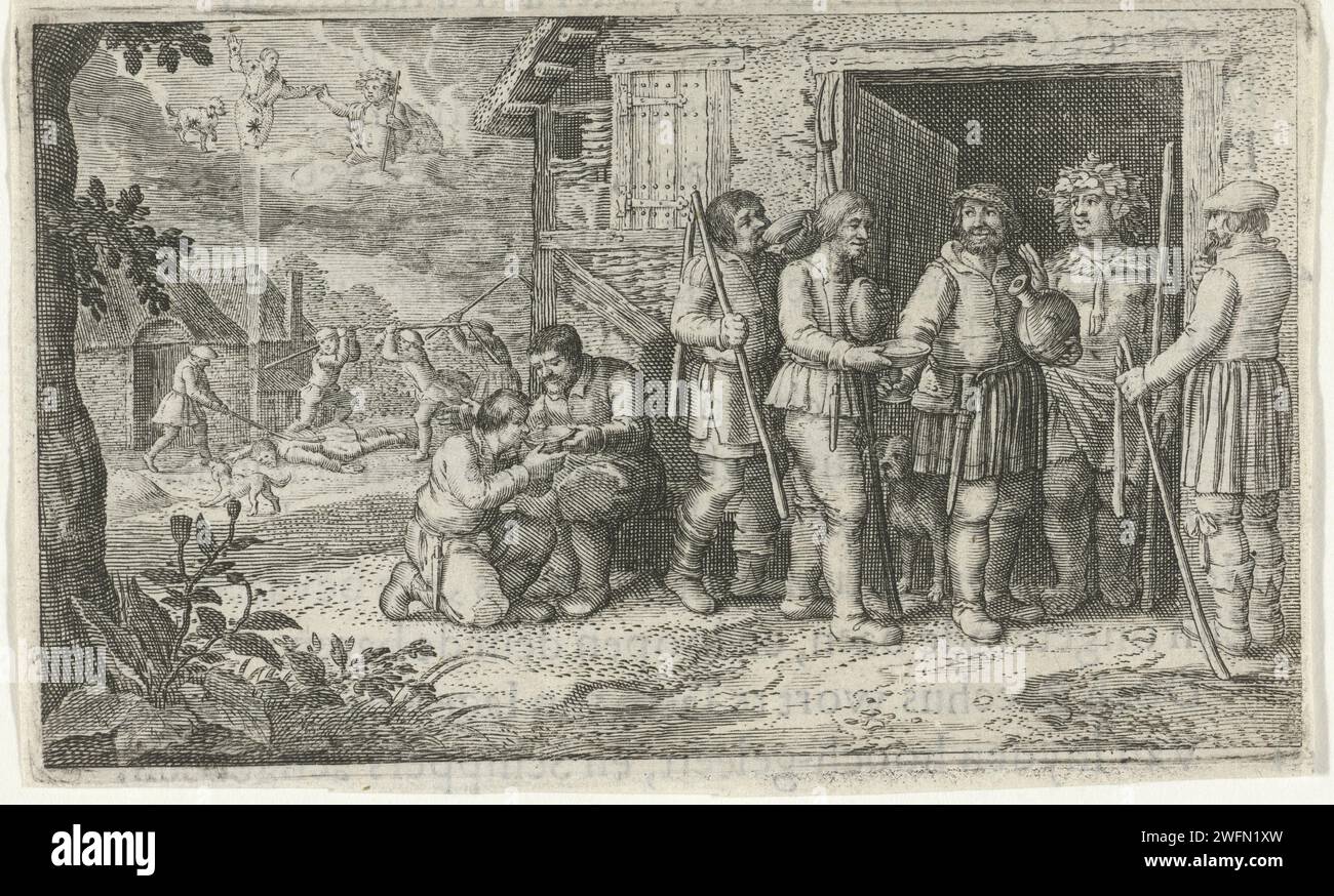 Bacchus mit Wein mit Bauern, Jacob Matham, nach David Vinckboons, 1616 ...