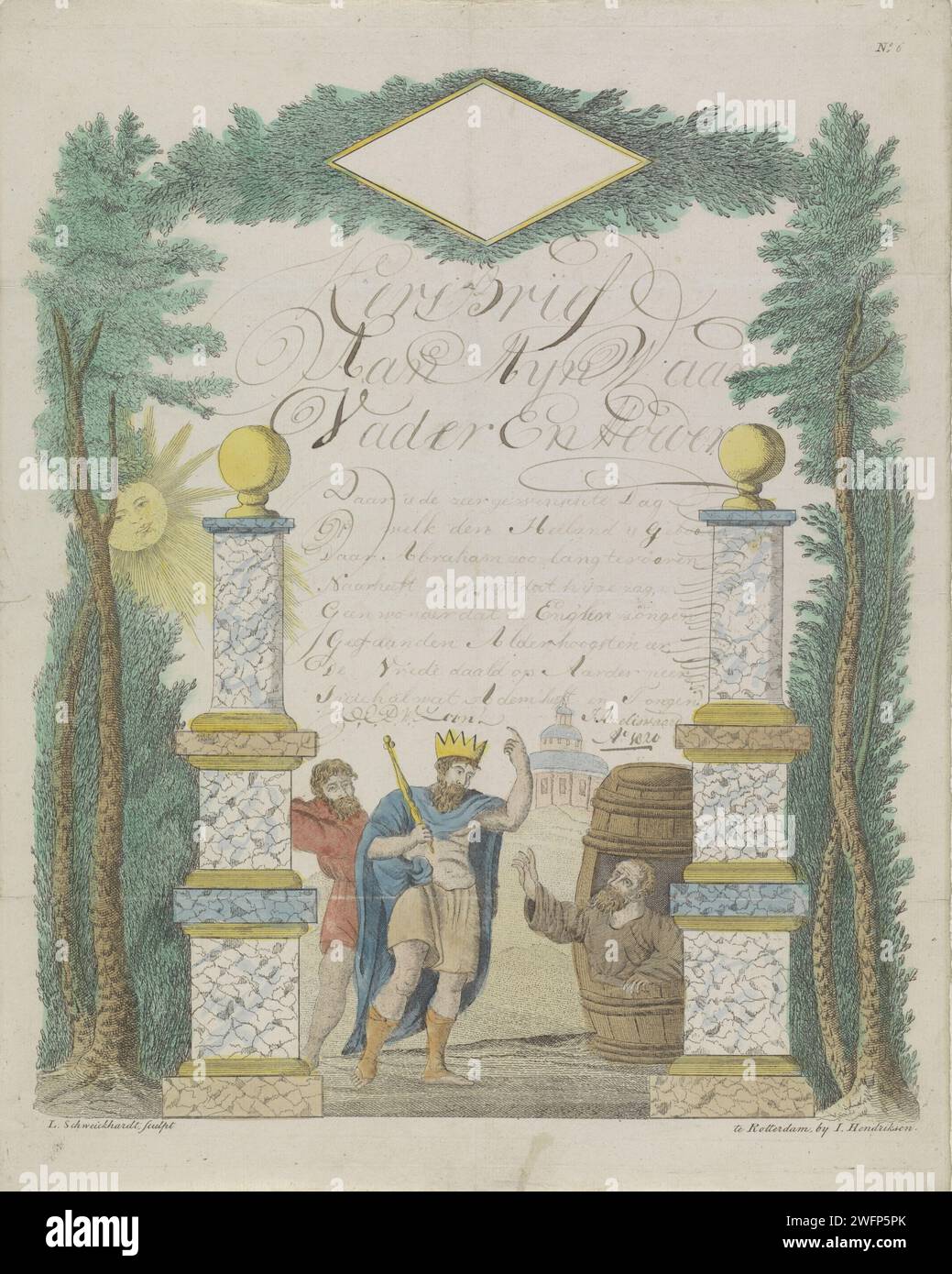 Wunschbrief mit Alexander dem Großen, der Diogenes im Fass besucht ...