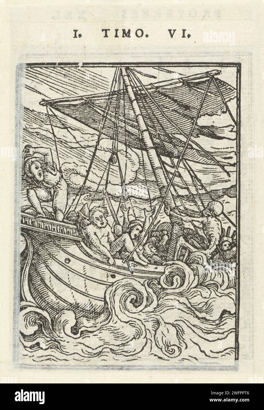 Skipper und Tod, Hans Holbein (II), 1538 drucken Ein Schiff segelt in ...