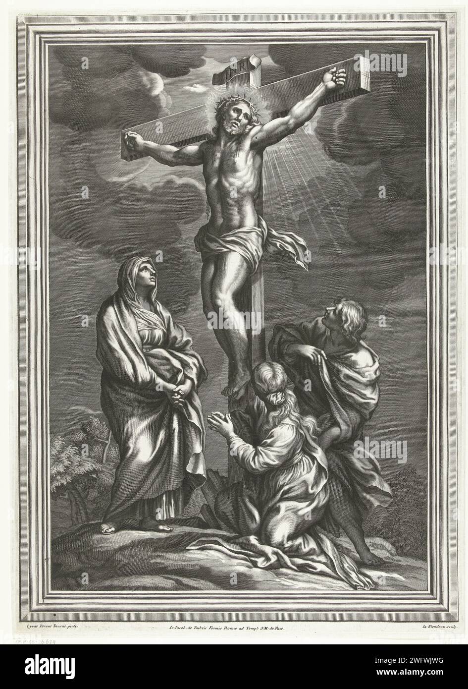 Christus am Kreuz mit Maria, Johannes und Maria Magdalena, Jacques Blondeau, nach Ciro Ferri ...
