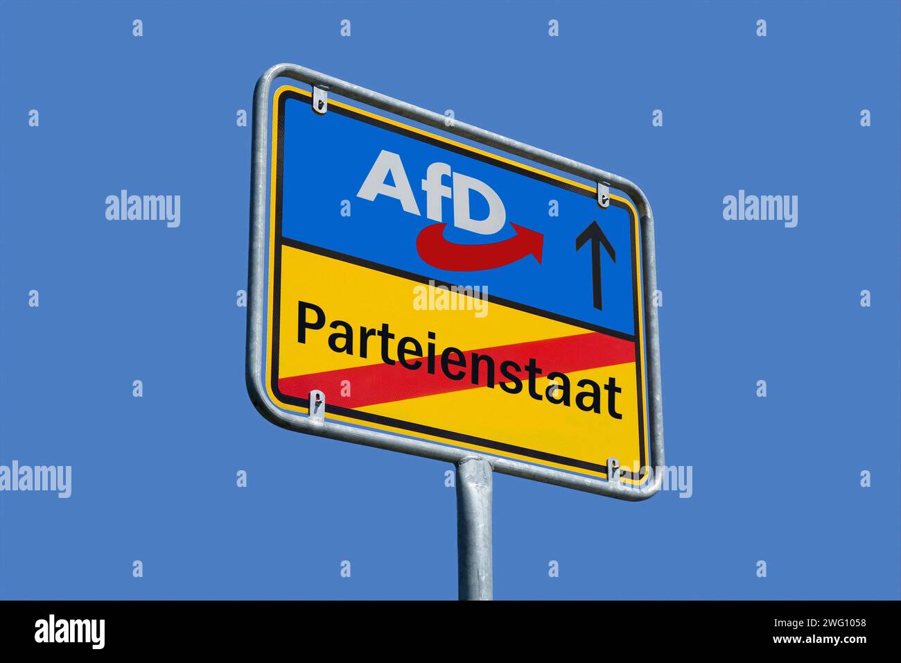 Ortsschild mit AfD-Logo und Parteienstaat Ortsschild mit AfD-Logo und ...