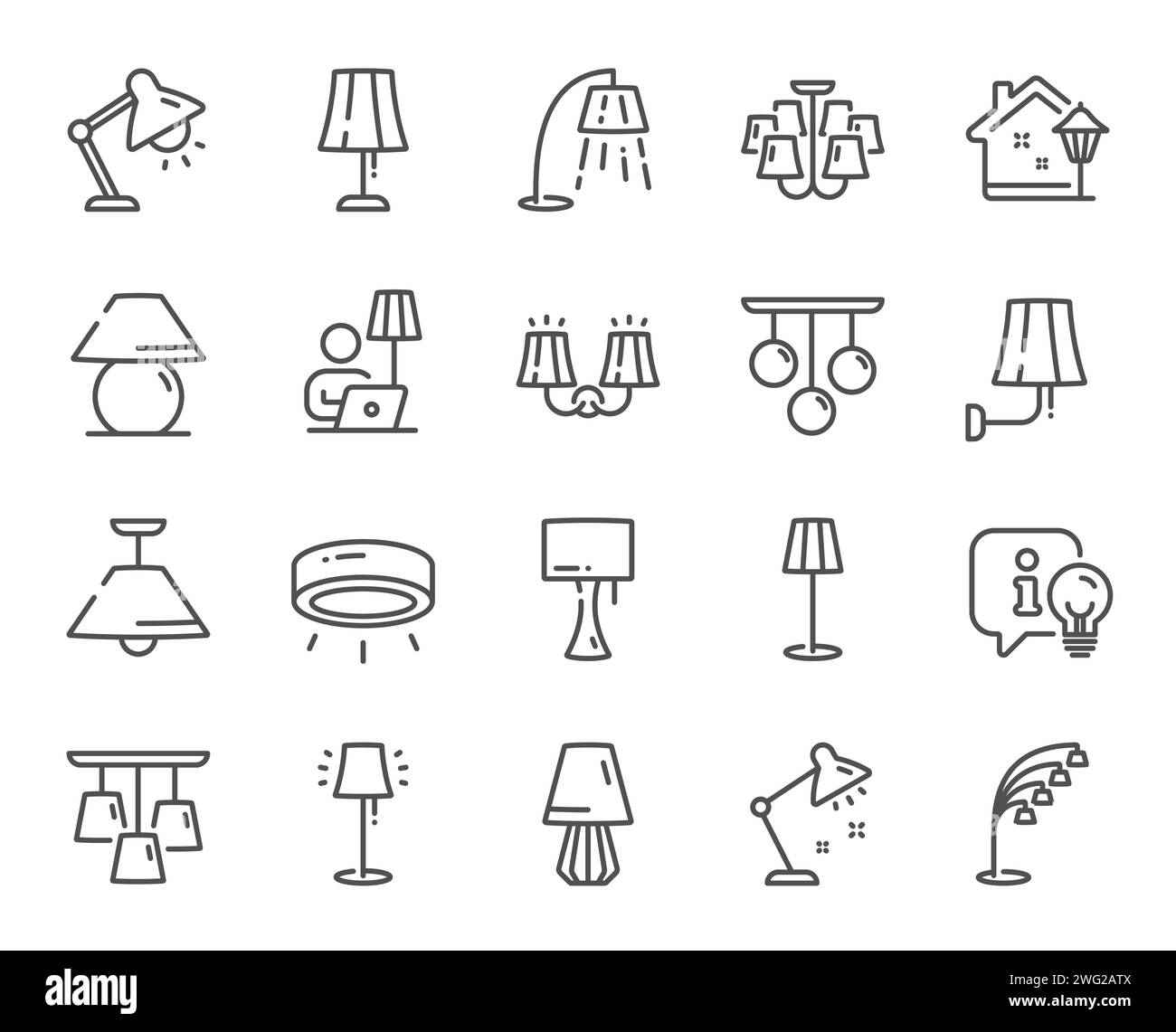 Lampen Liniensymbole. Symbole für Spotlight-LED, Tischlampe und ...
