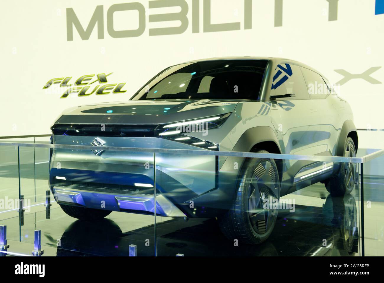 New Delhi - 1. Februar 2024: Das Concept Car Maruti Suzuki EVX wird auf der Bharat Mobility ...