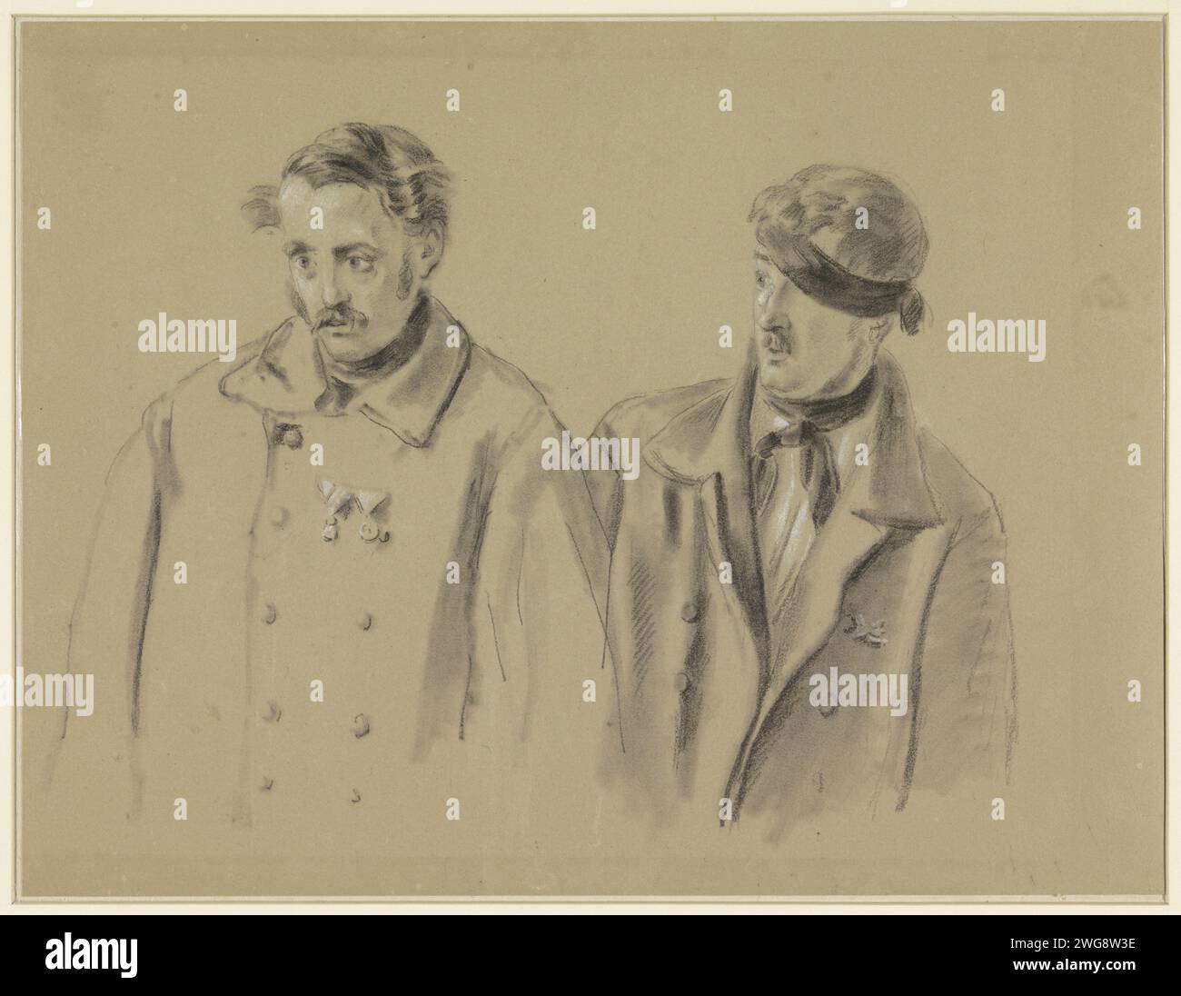 Zwei verwundete Soldaten, die Linke starrend, der Richter mit einer ...