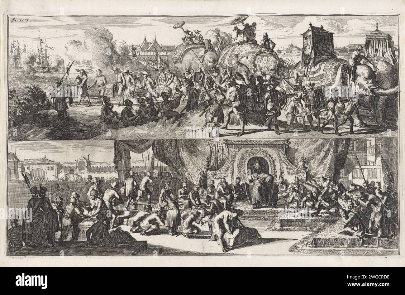 Prozession Elefanten und Figuren bei einem Herrscher, Anonym, nach ...