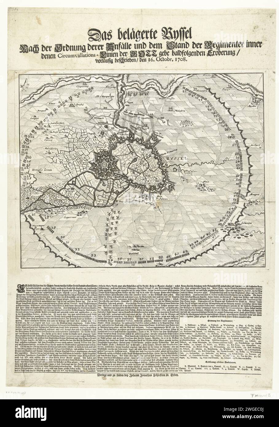 Plan der Belagerung von Lille, 1708, 1708 drucken Karte der Belagerung ...
