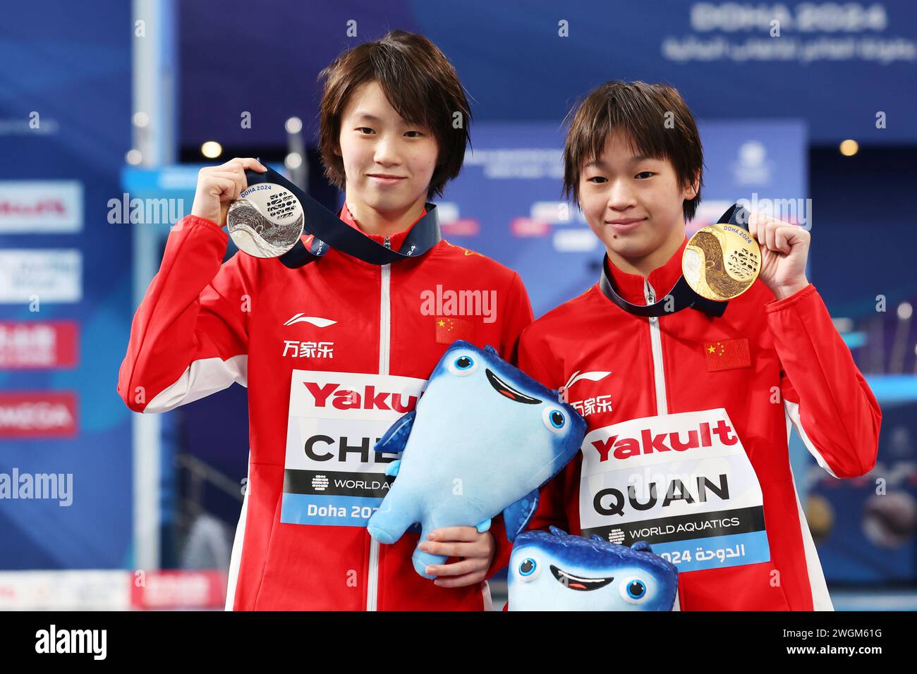 Doha, Katar. Februar 2024. (L bis R) Yuxi Chen, Hongchan Quan (CHN ...
