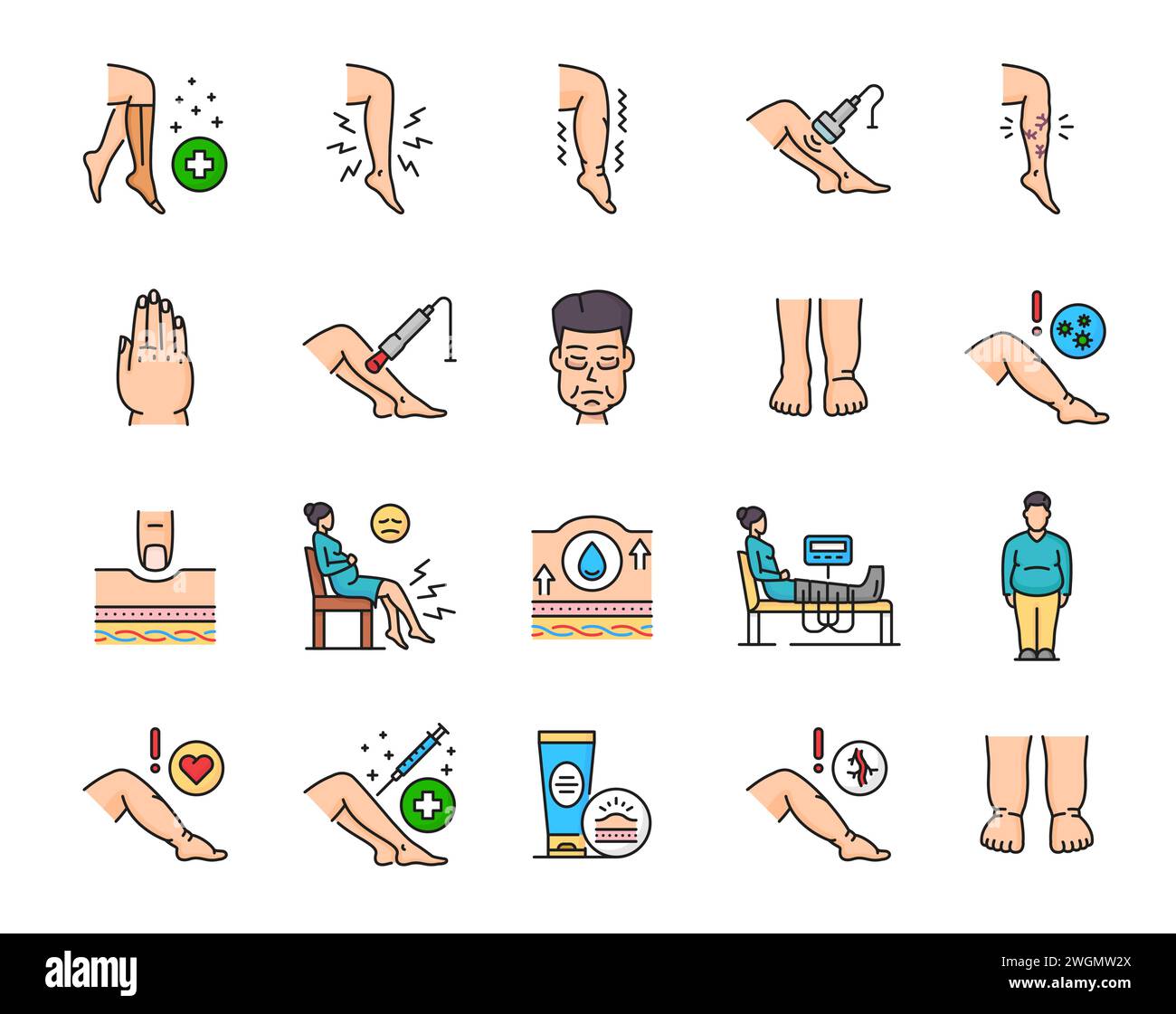Ödeme Linien Symbole, Krankheit der Bein Knöchel und Fuß Schwellung, Symptome und Behandlung ...