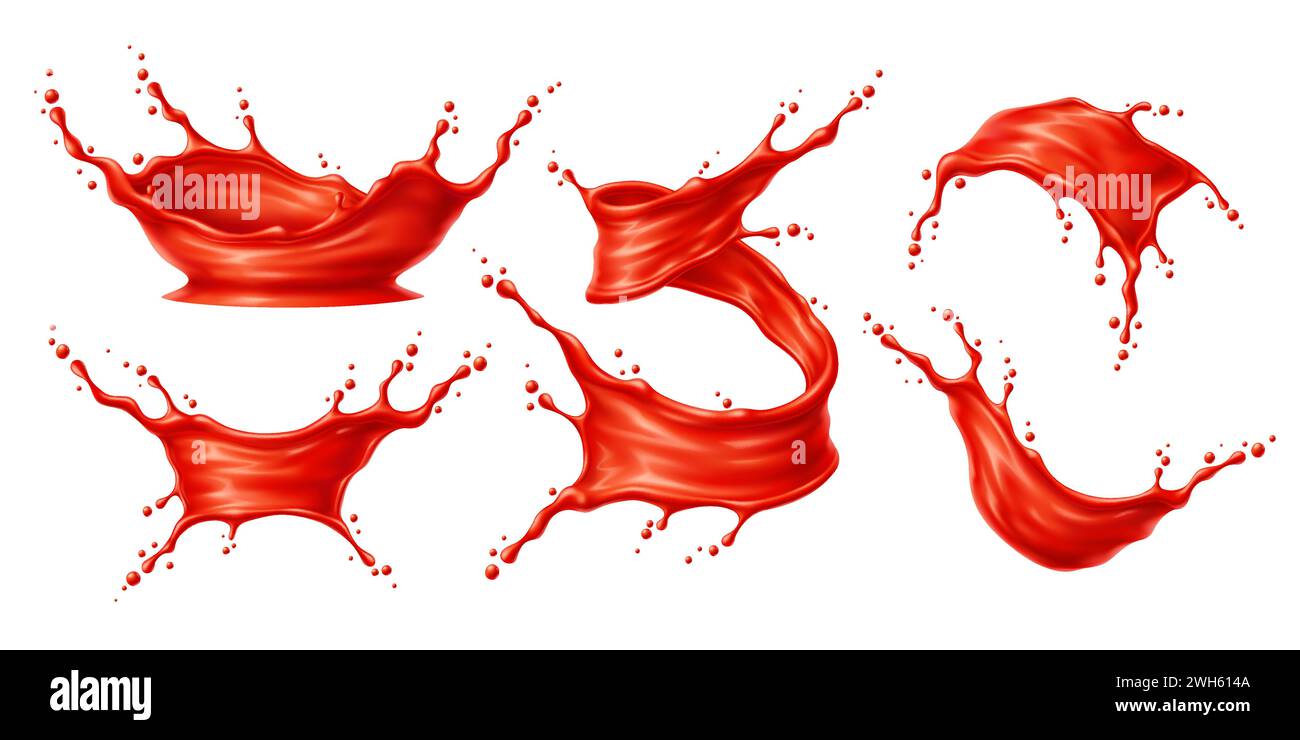 Tomatensaft oder Ketchup-Soße. Corona und Swirl, Tornado und Wave Flow ...