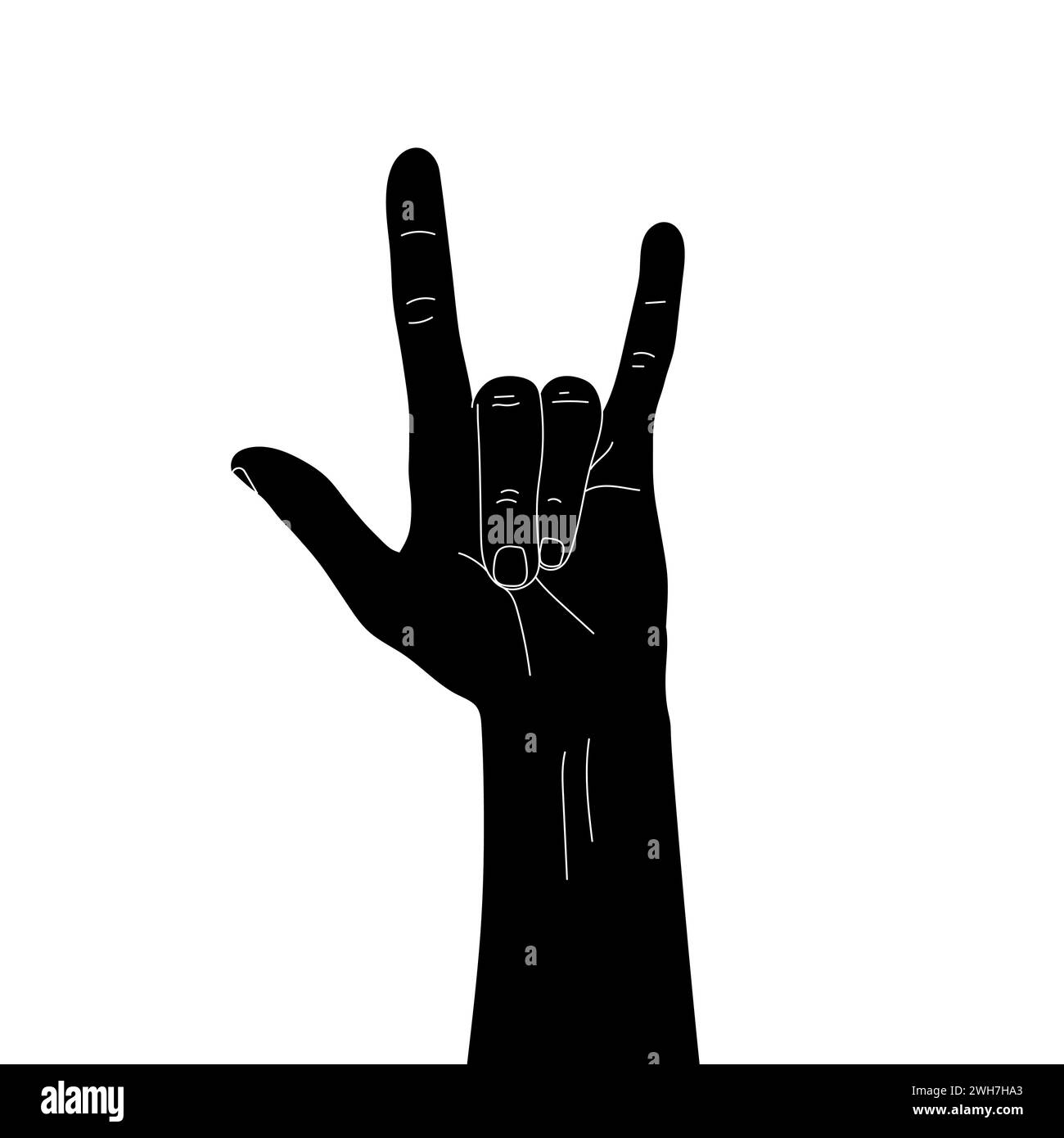 Schild mit Hard Rock Horns. Rock Hand Schild Silhouette mit weißer ...