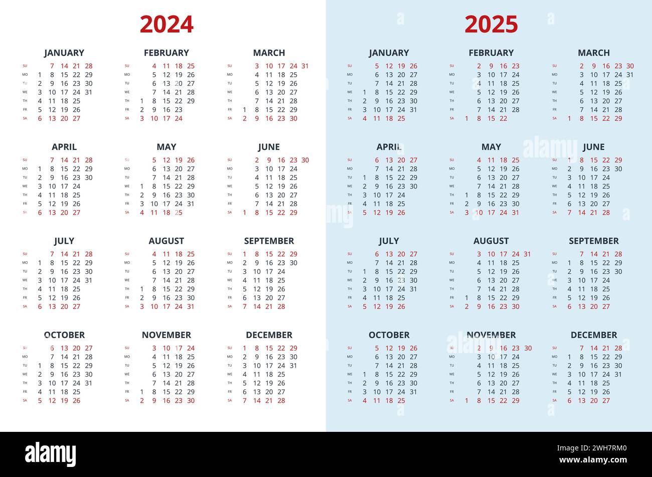 Simple 2025 year calendar Stock-Vektorgrafiken kaufen - Alamy