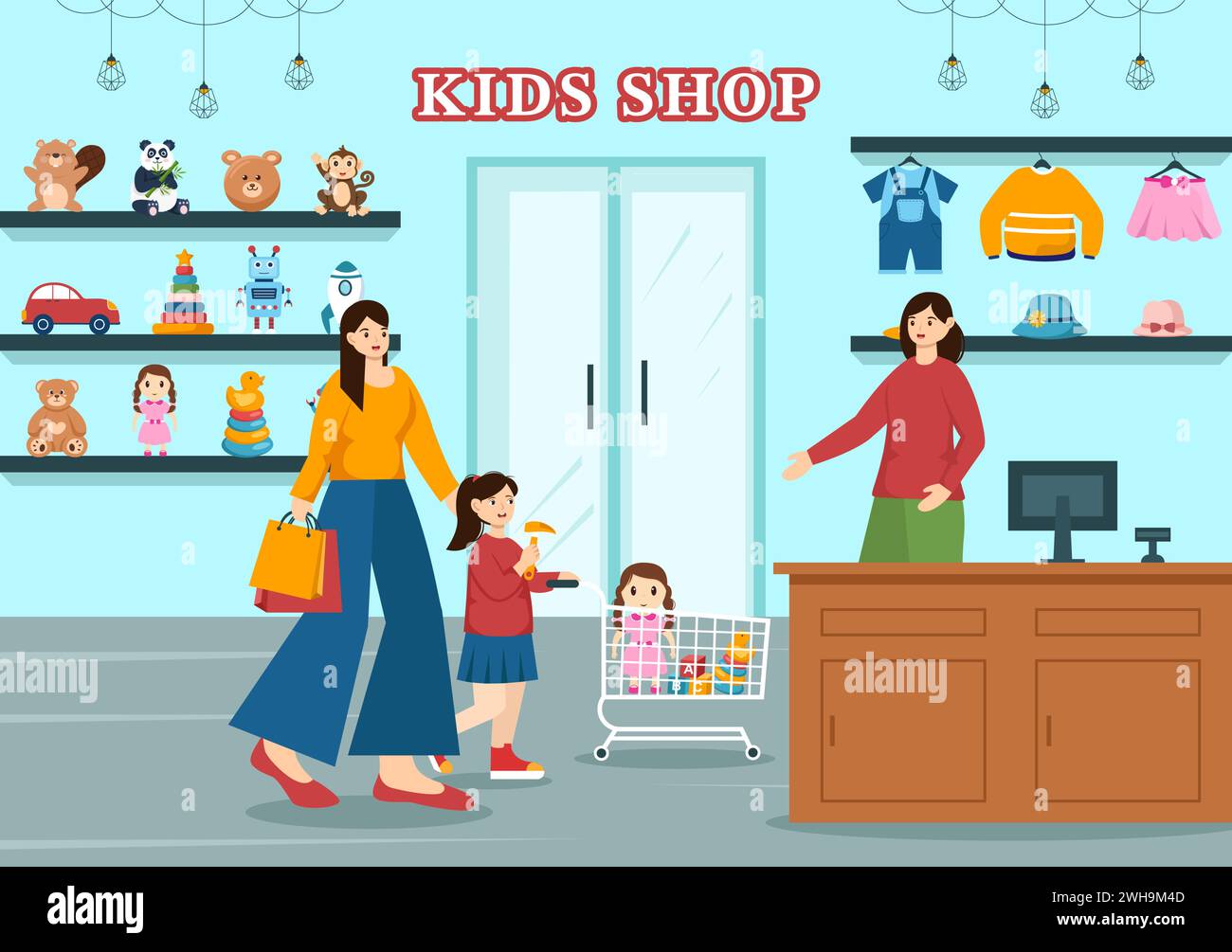 Kinder im einkaufswagen Stock-Vektorgrafiken kaufen - Alamy