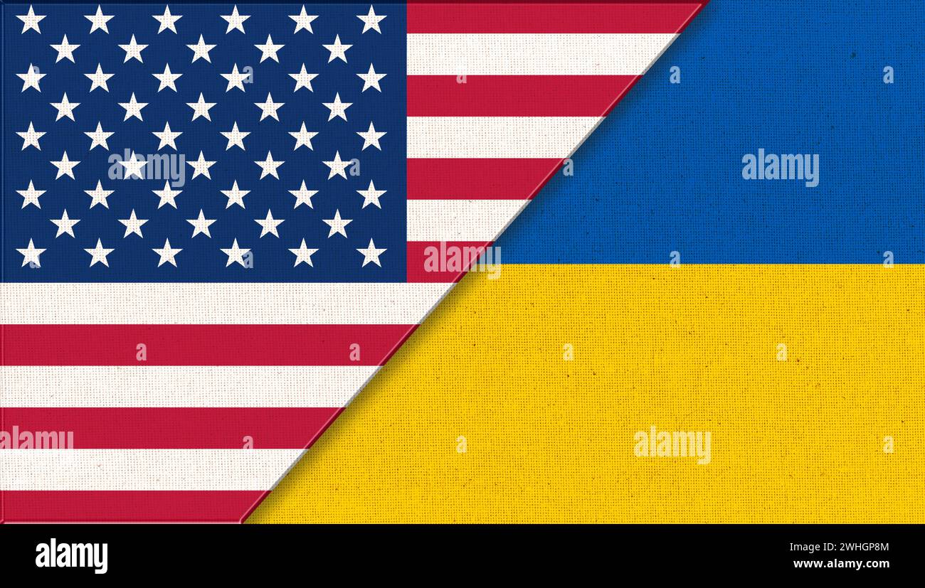 Flaggen der USA und der Ukraine. 3D-Abbildung. Textur Mit Zwei Flaggen ...