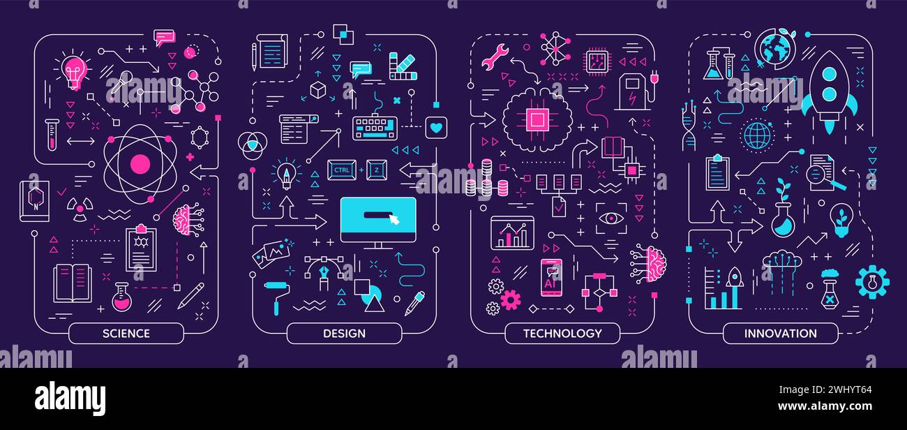 Brainstorming-Symbole. Innovative Stylenkunst. Personen starten. Grafik ...