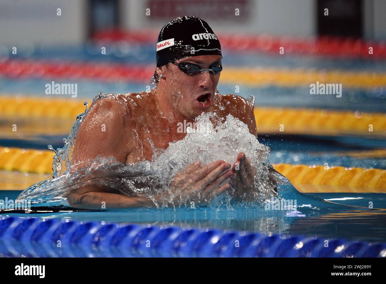 Doha, Qat. Februar 2024. Nicolò Martinenghi ( Ital) Silber 100 m ...