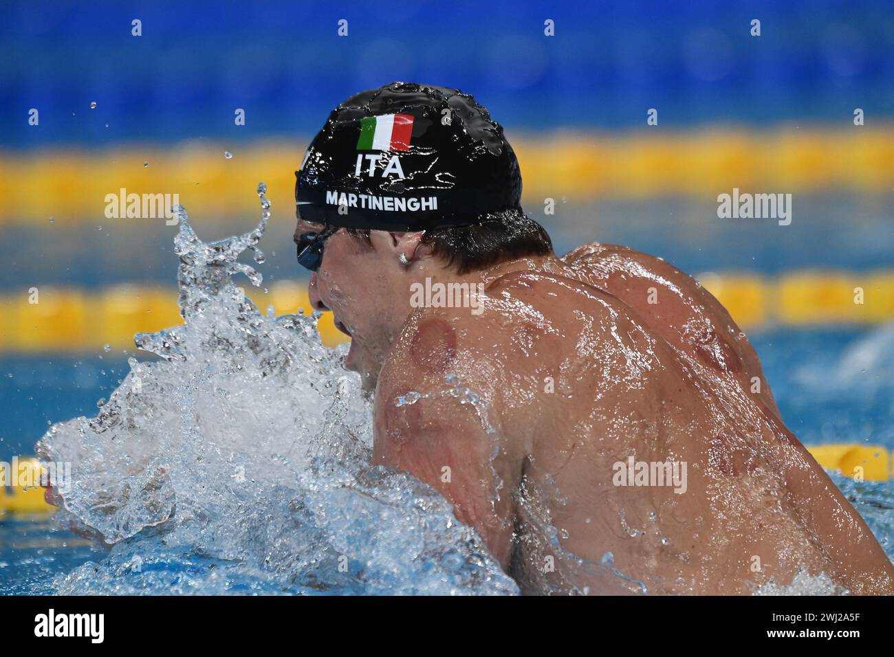 Doha, Qat. Februar 2024. Nicolò Martinenghi ( Ital) Silber 100 m ...