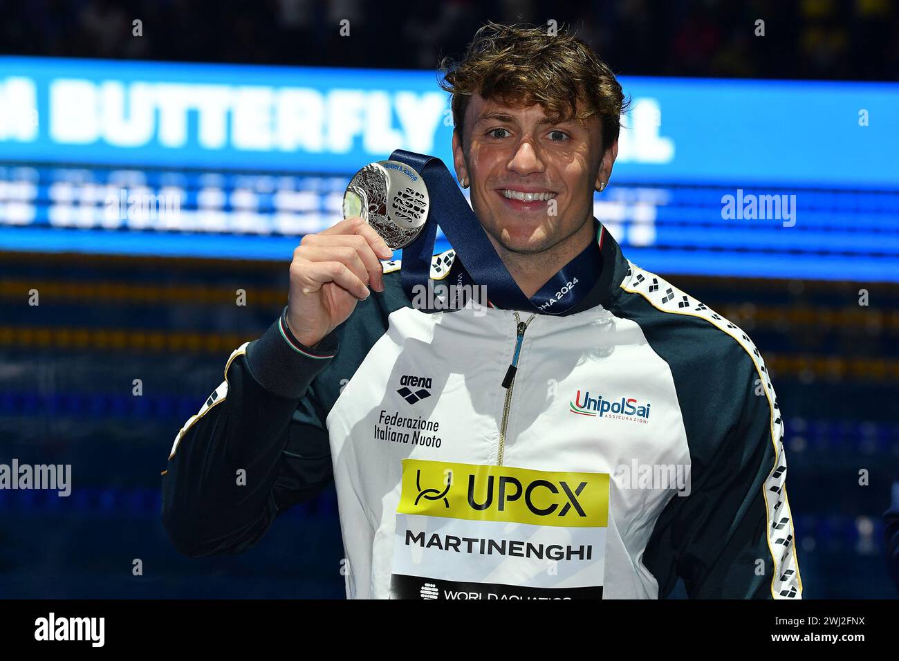 Doha, Qat. Februar 2024. Nicolò Martinenghi ( Ital) Silber 100 m ...