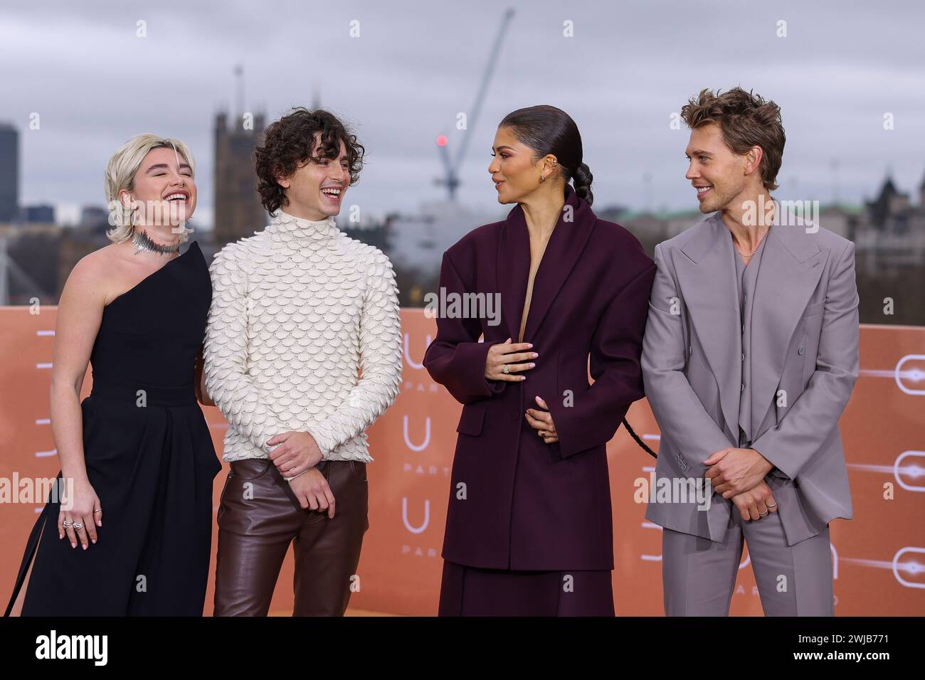 Florence Pugh, from left, Timothee Chalamet, Zendaya and Austin Butler pose for photographers at ...