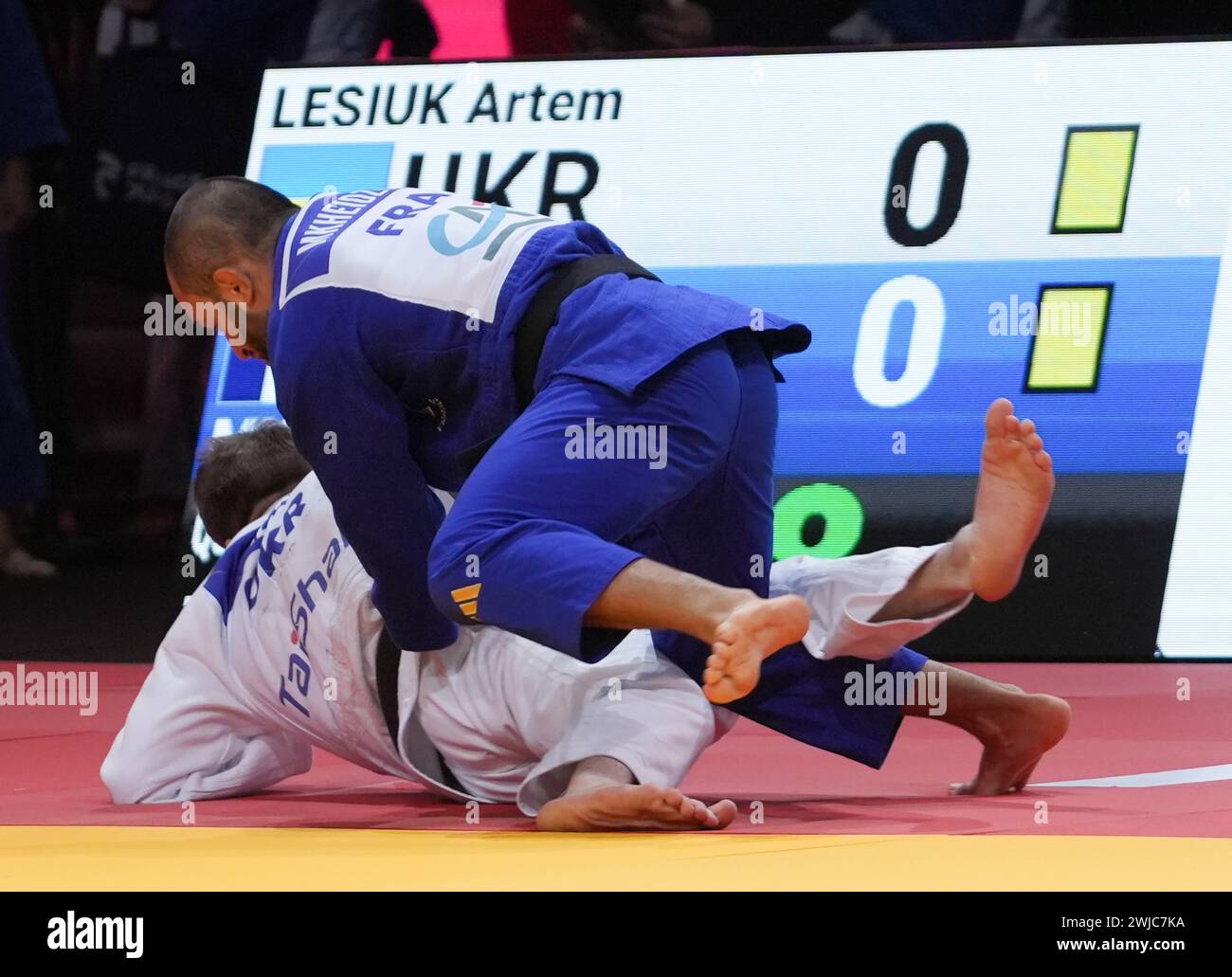 MKHEIDZE LUKA aus FRANKREICH und LESIUK ARTEM aus DER UKRAINE während des Paris Grand Slam 2024 ...