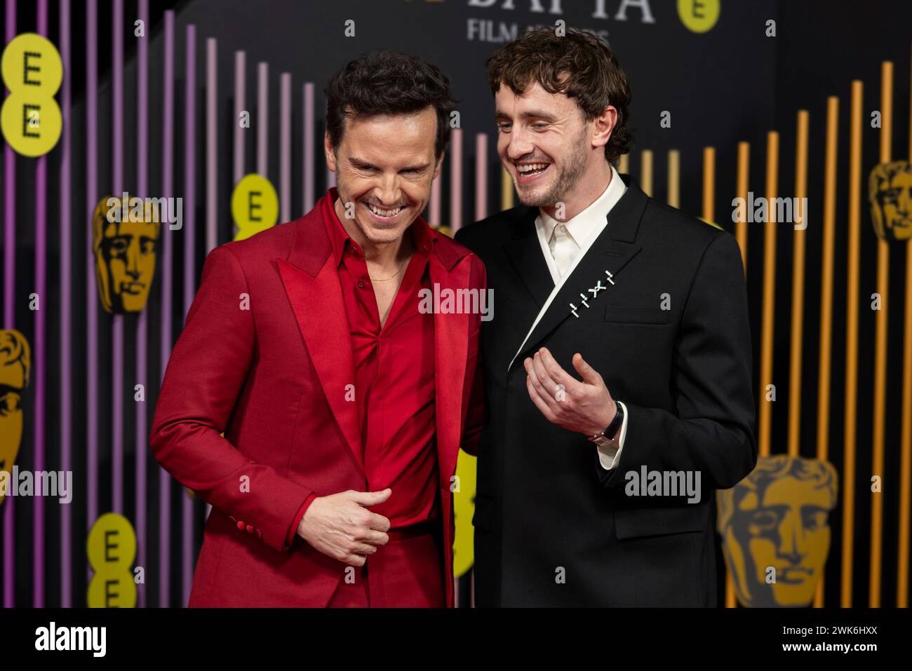 Andrew Scott, left, and Paul Mescal pose for photographers upon arrival ...