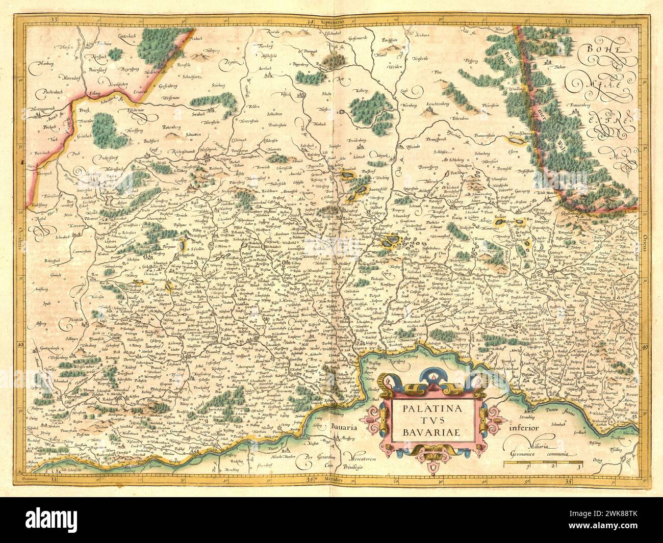 Atlas, Karte von 1623, Pfalz und Bayern, Deutschland, digital ...