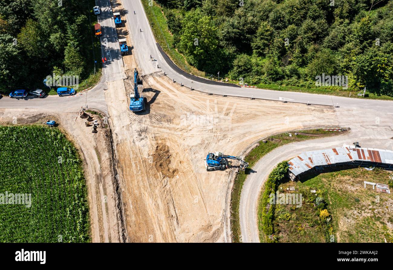 Blick aus der Vogelperspektive auf die Baustelle der Hauptstraße H4 ...