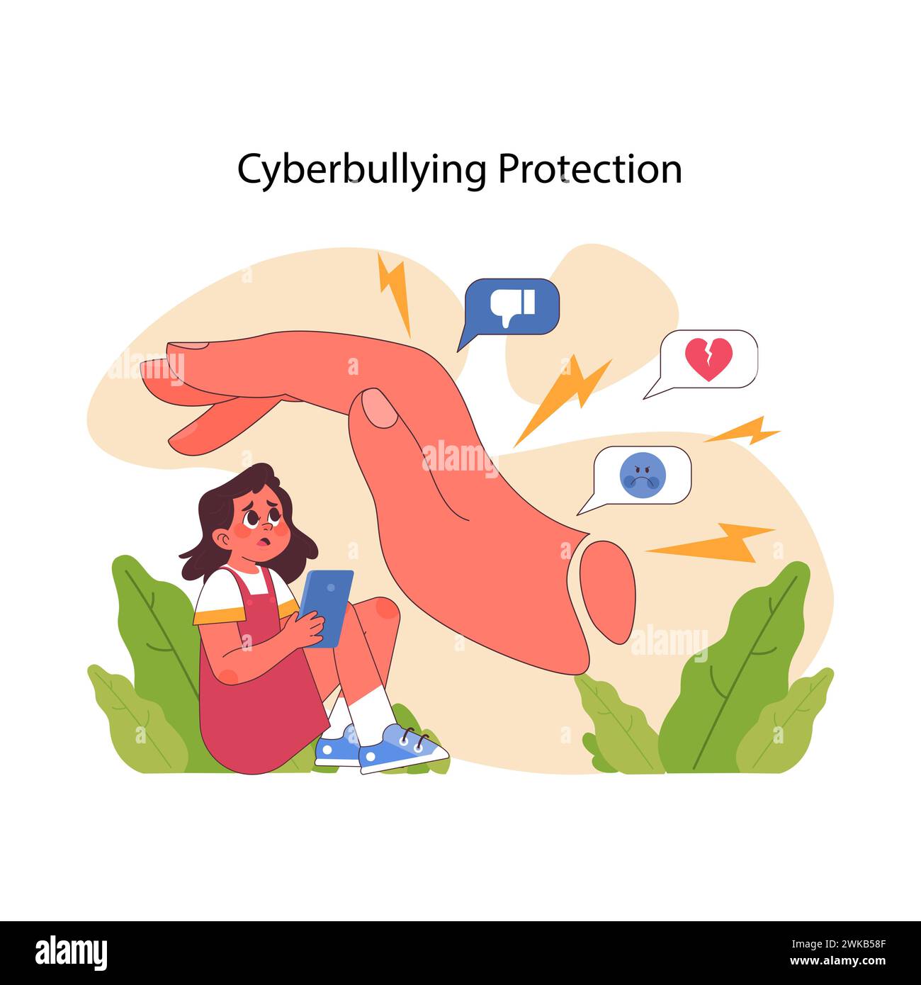 Cybermobbing-Schutzkonzept. Die schützende Hand der Eltern schützt das ...