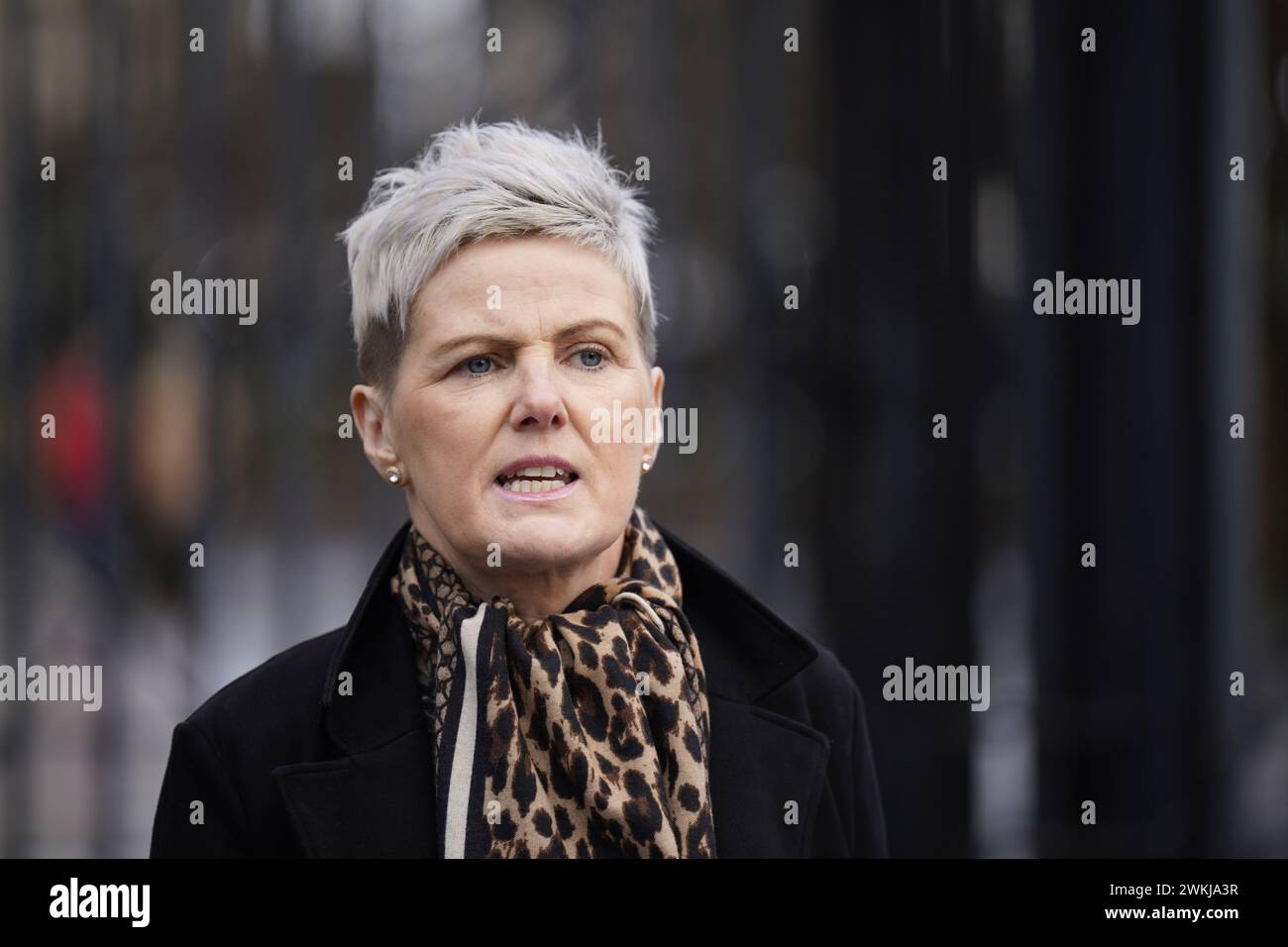 Detective Inspector Hazel Miller sprach mit den Medien vor dem Belfast ...