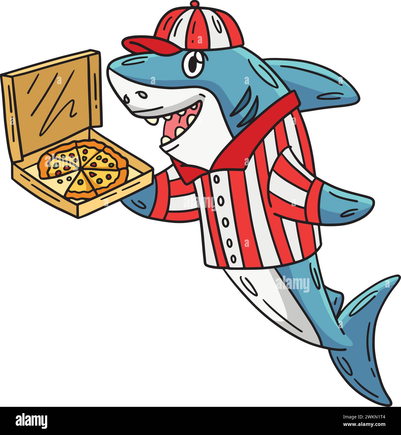 Pizza Shark Cartoon Farbige Clipart Illustration Stock-Vektorgrafik - Alamy