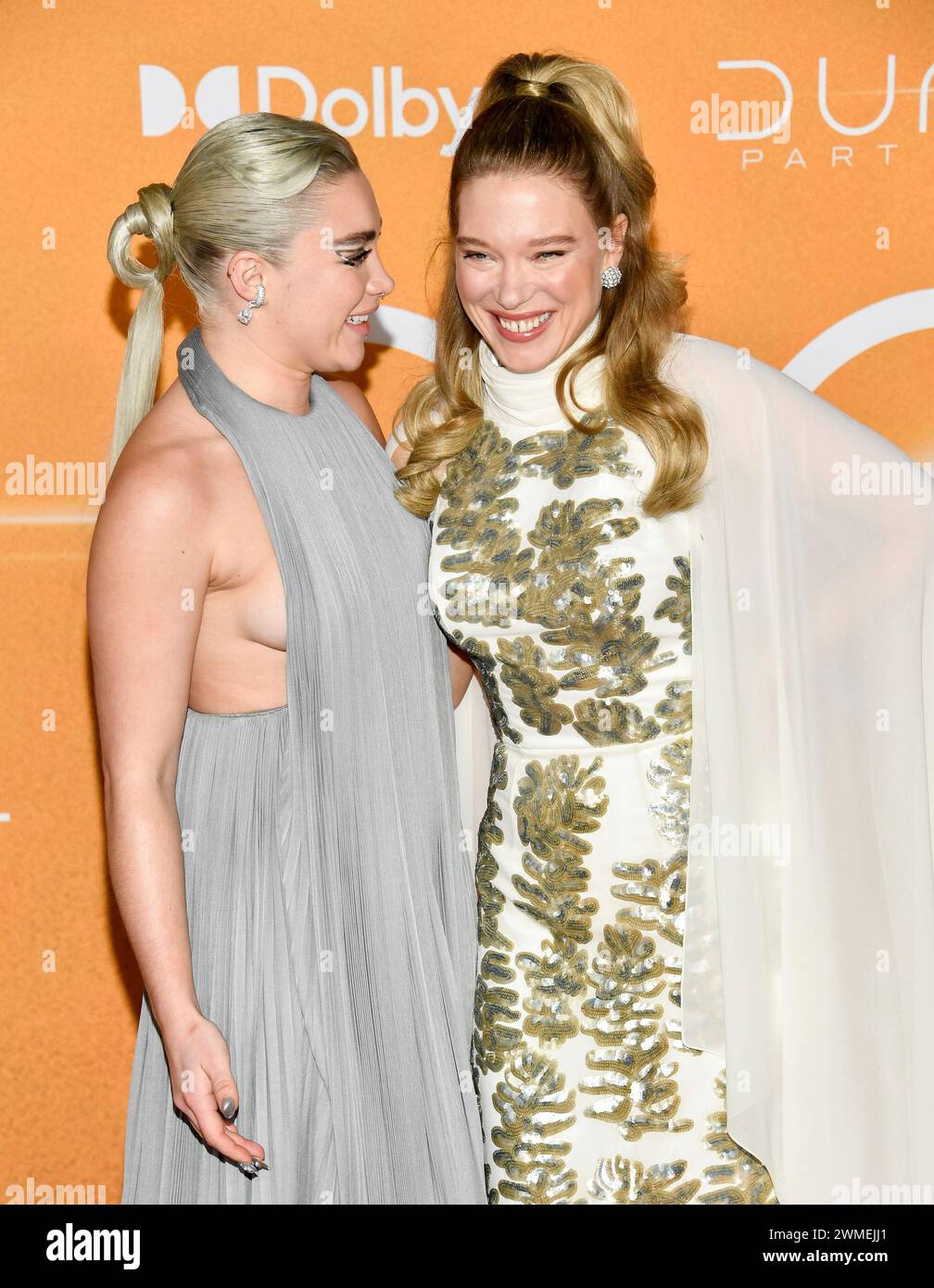 Florence Pugh, left, and Lea Seydoux attend the premiere of "Dune: Part ...