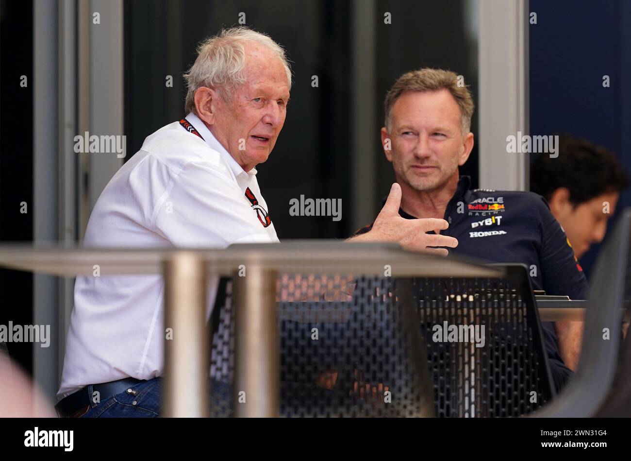 Red Bull Racing-Berater Helmut Marko (links) mit Teamchef Christian Horner vor dem ersten ...