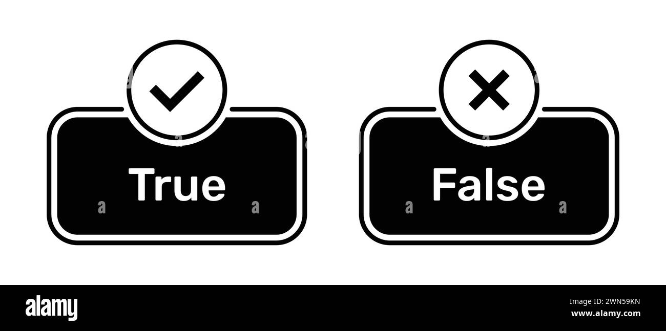 Wahr- oder falsch-Schaltflächen mit den Symbolen richtig und falsch ...