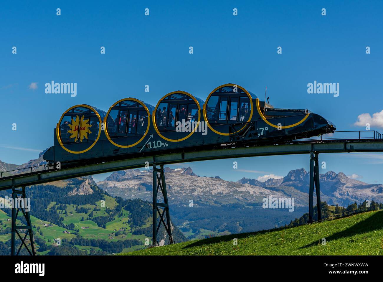 Die Standseilbahn Schwyz–Stoos ist die steilste Standseilbahn der Welt ...