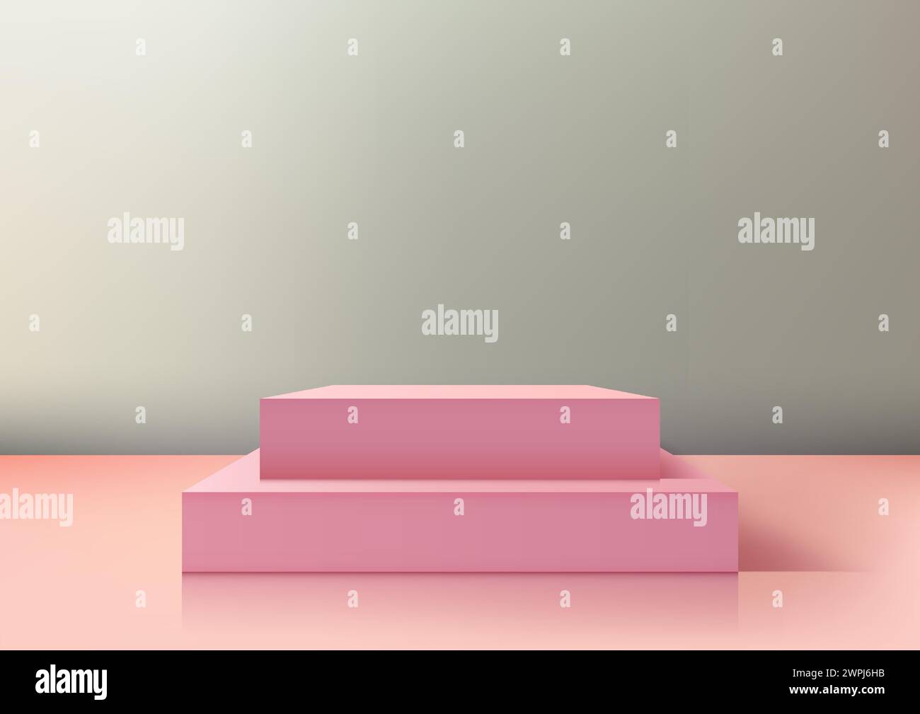 Minimales 3D-Podium-Modell. Mit einer sanften grünen Wand und einem ...