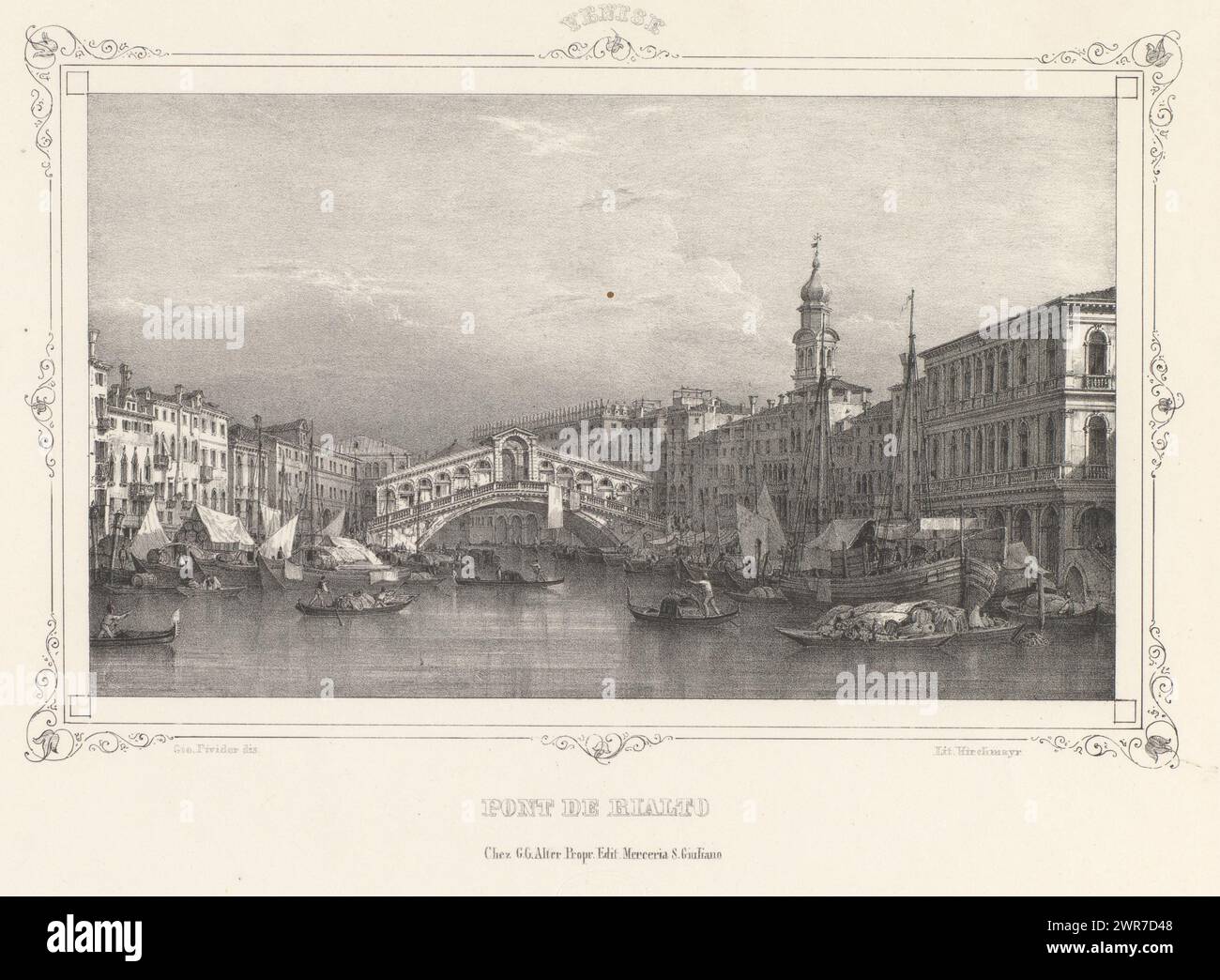 Rialtobrücke in Venedig, Pont de Rialto (Titel auf Objekt), Ansichten ...