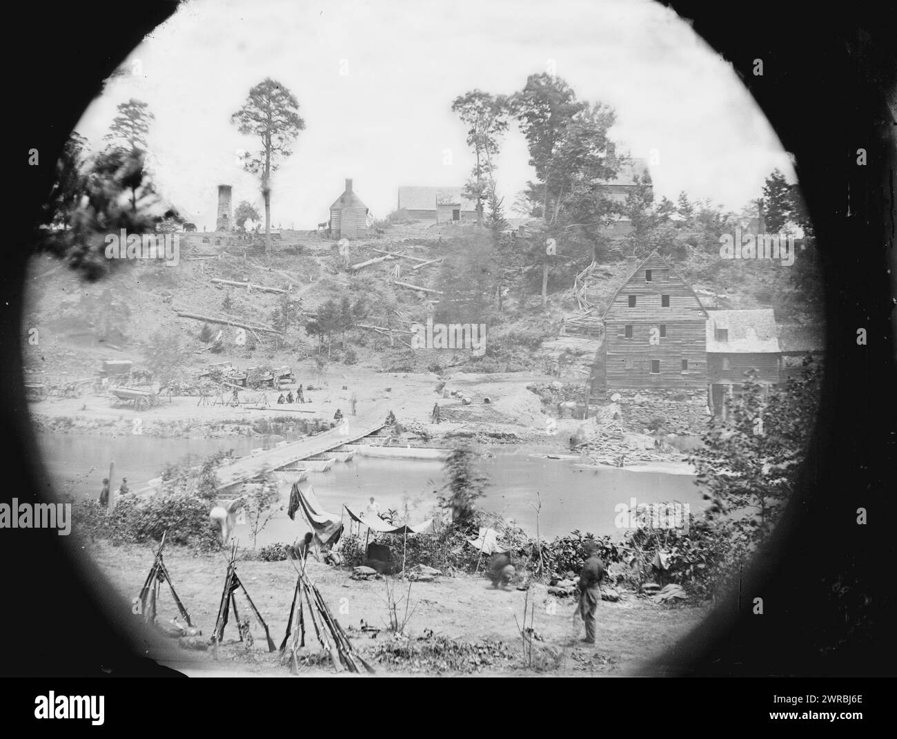 Jericho Mills, Virginia Blick auf die Mills und die Pontonbrücke vom ...