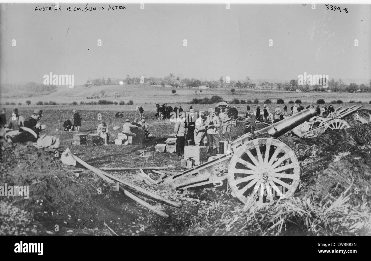 Österreichisch 15 cm. Pistole in Aktion, Foto zeigt eine österreichische Armeewaffe ...