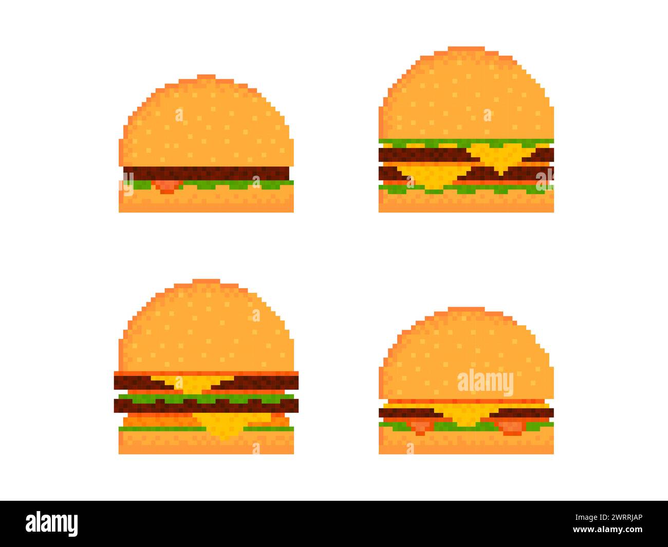 Pixelburger-Symbolsatz isoliert auf weißem Hintergrund. 8-Bit ...