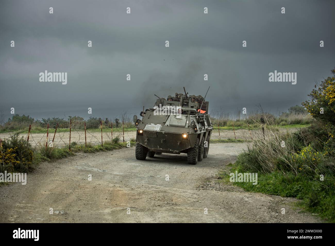A military vehicle during an exercise, on March 21, 2024, in Ceuta ...