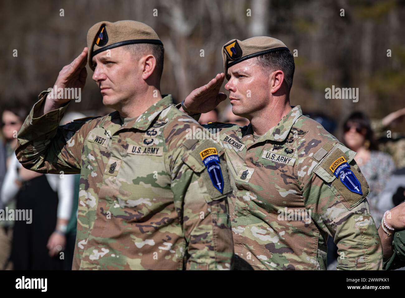 Eine Gruppe von U.S. Army Rangers, die dem 5. Ranger Training Battalion ...