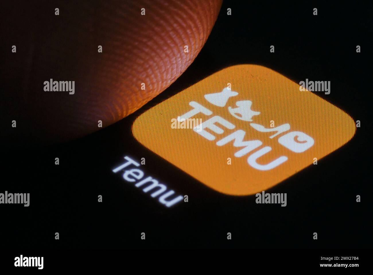 Das Logo der App Temu Online-Marktplatz der chinesischen Firma PDD ...